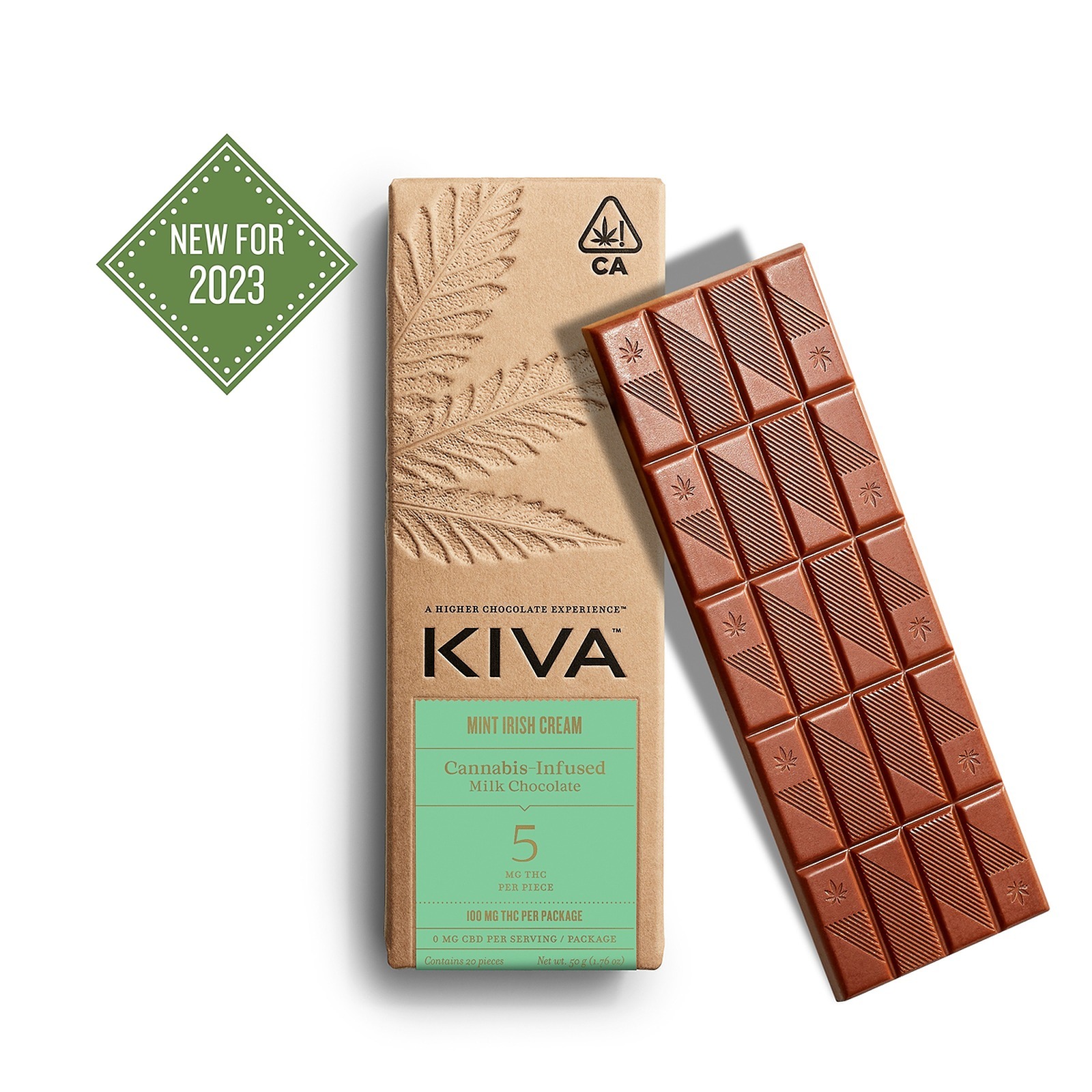 Kiva: 5mg Kiva Mint Irish Cream Milk Chocolate Bar 100mg THC total | Leafly