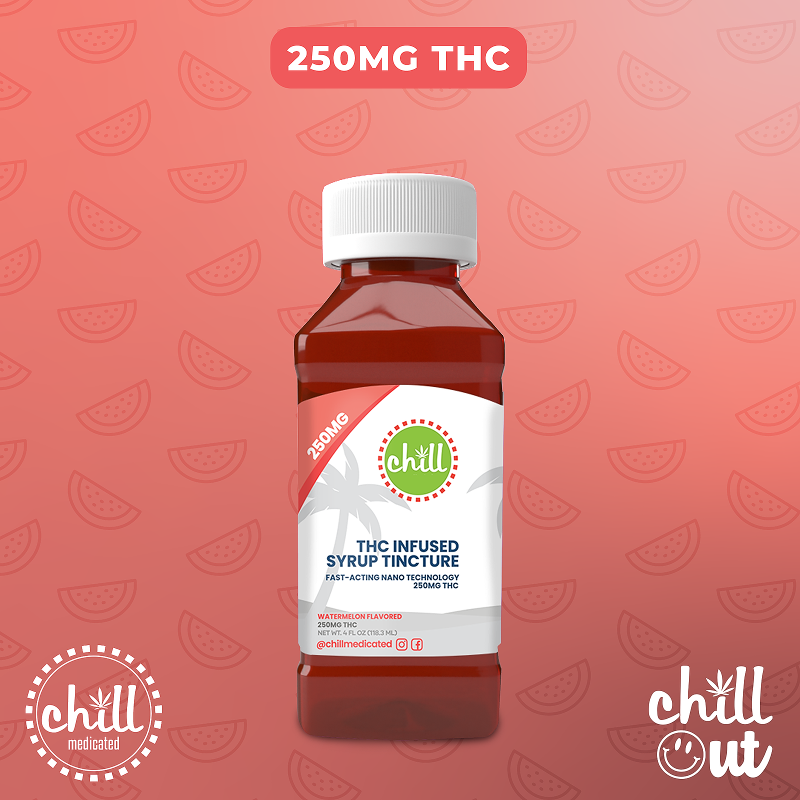 Chill Medicated: Watermelon | Medicated Tincture Syrup 250MG THC | Chill Medicated | MED | Leafly