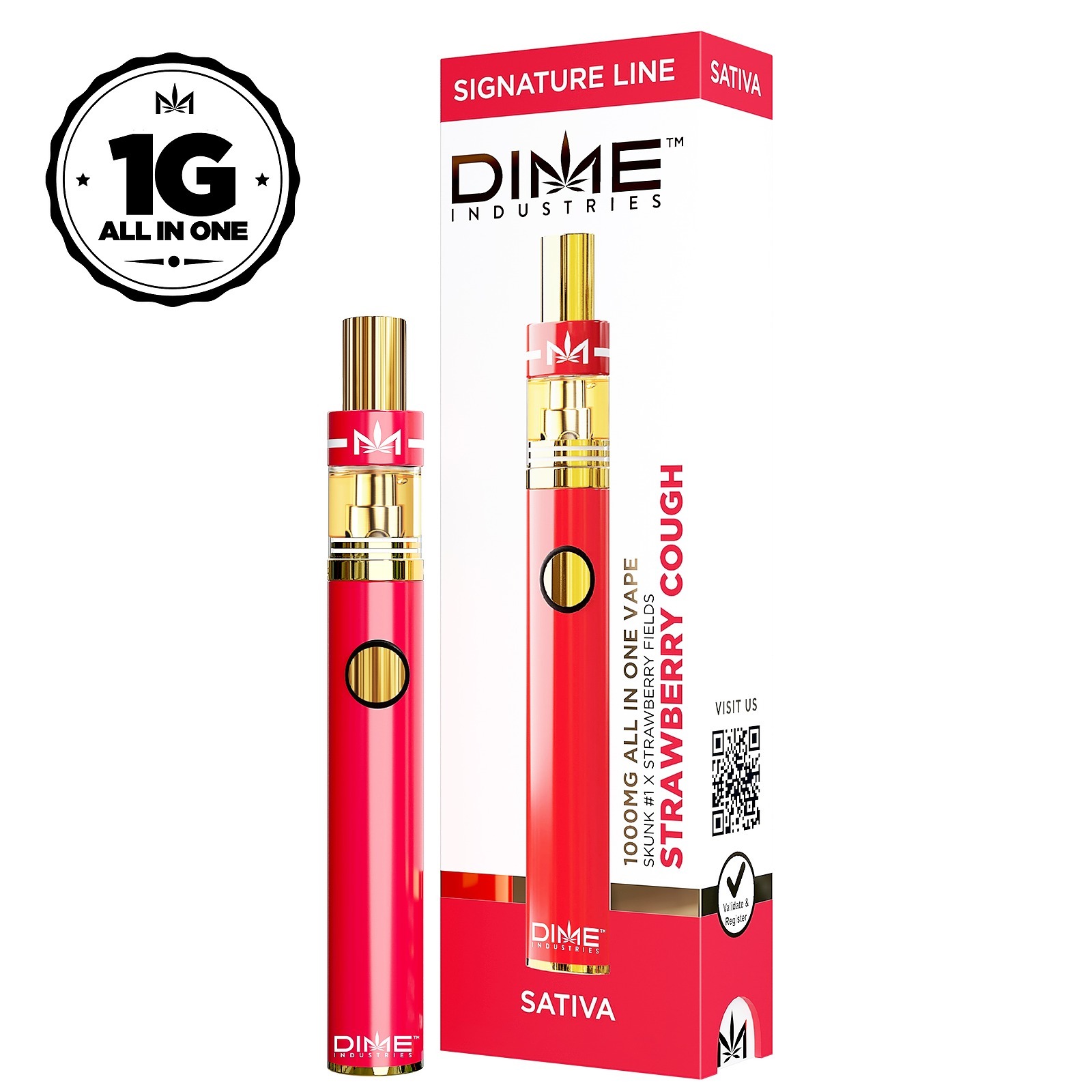 Dime Industries: Strawberry Cough 1000mg All in One Device | Leafly