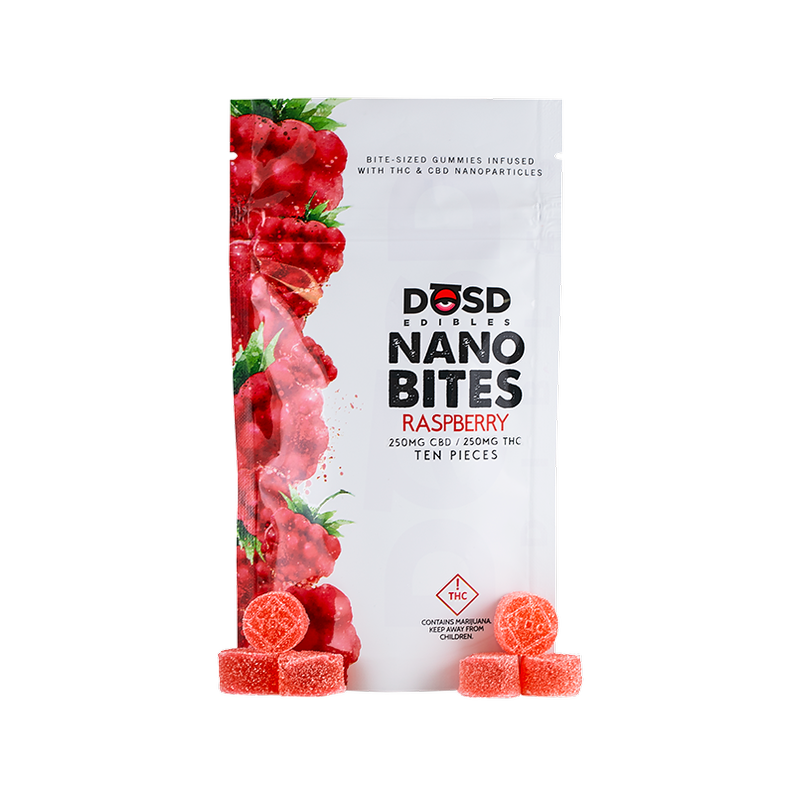 DŌSD Edibles: Nano Bites - Raspberry 1:1 CBD 250mg (Hybrid) | Leafly