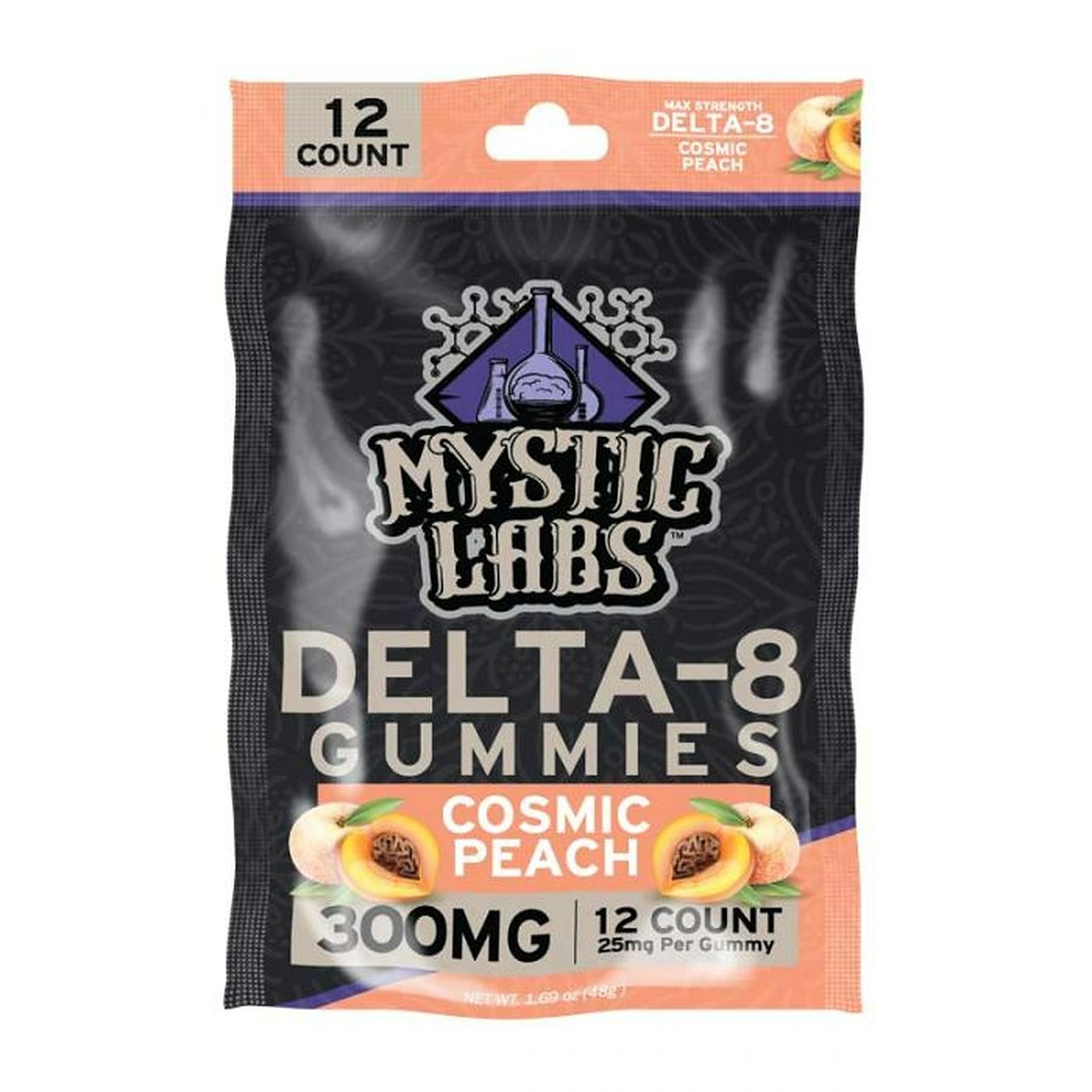 Mystic Labs Delta-8: Cosmic Peach 12ct Delta-8 Gummies | Leafly