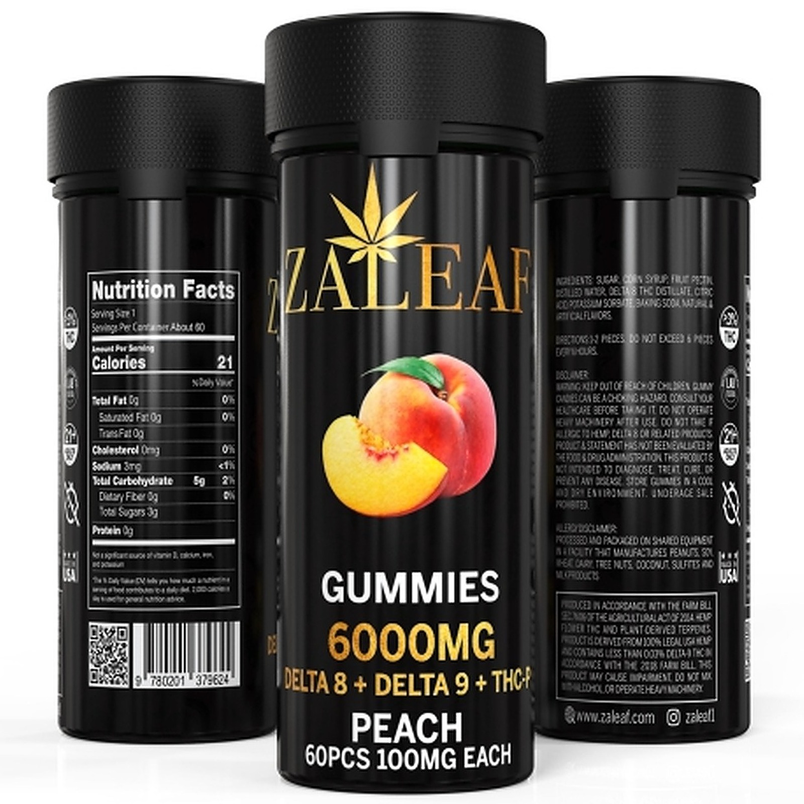 Zaleaf: DELTA 8 + DELTA 9 + THC-P GUMMIES 6000MG PEACH | Leafly