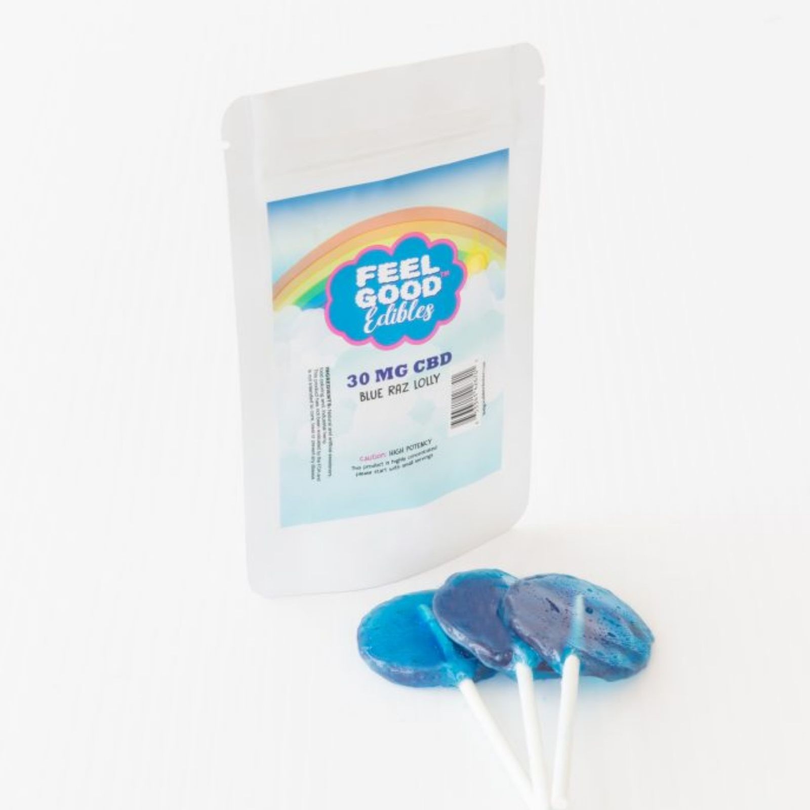 Feel Good Edibles: 30mg CBD Blue Raz Lolly | Leafly