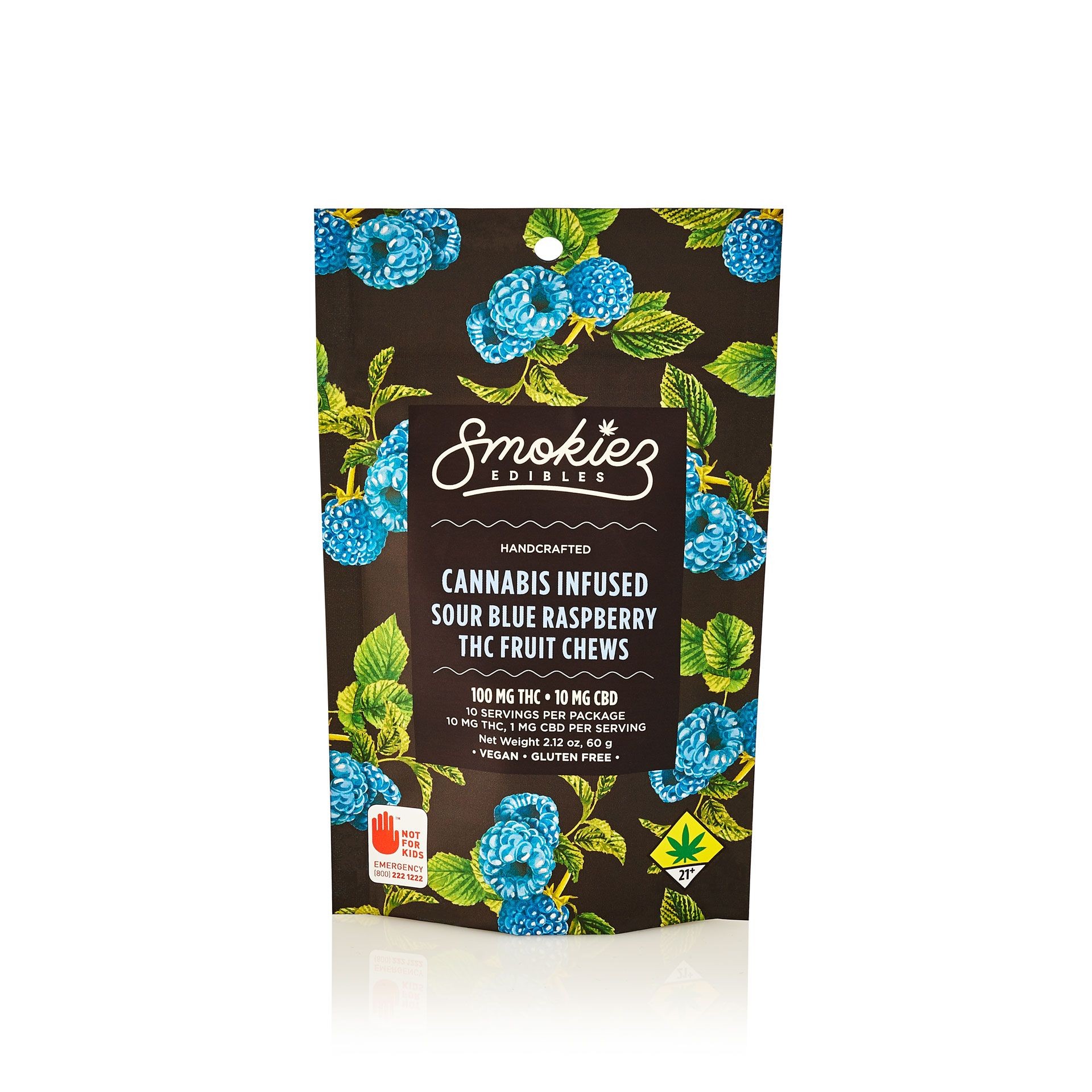 Smokiez Edibles: Sour Blue Raspberry Indica 100mg THC Fruit Chews ...