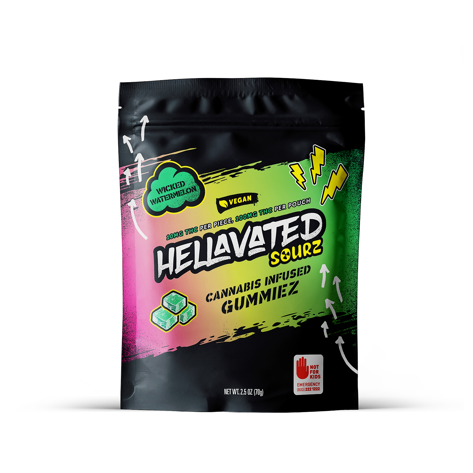 Hellavated: Wicked Watermelon Sour Gummiez 100mg 10-pack | Leafly