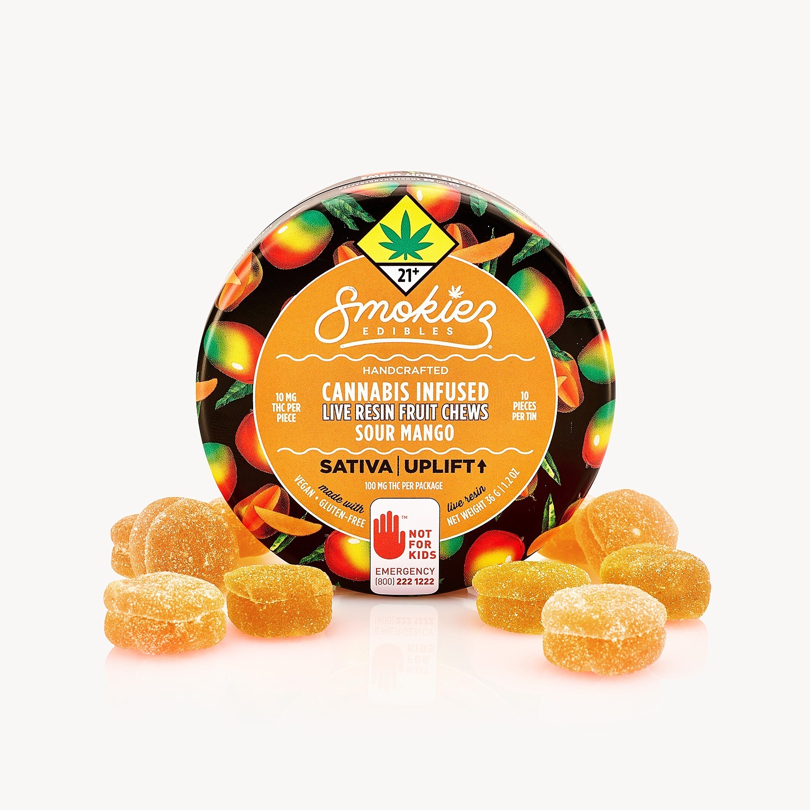 Smokiez Edibles: Sour Mango Sativa 100mg THC Live Resin Fruit Chews ...