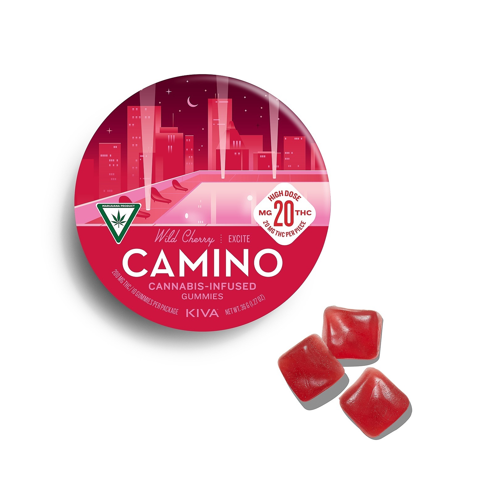 Camino: 20mg Camino 'Excite' Wild Cherry High Dose Gummies 200mg THC ...