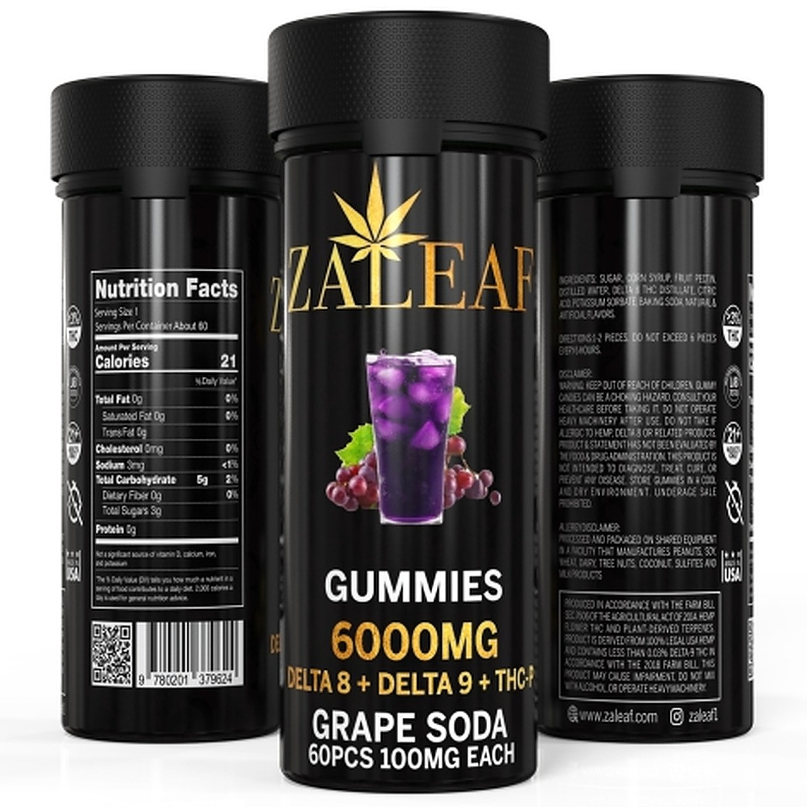 Zaleaf: DELTA 8 + DELTA 9 + THC-P GUMMIES 6000MG GRAPE SODA | Leafly