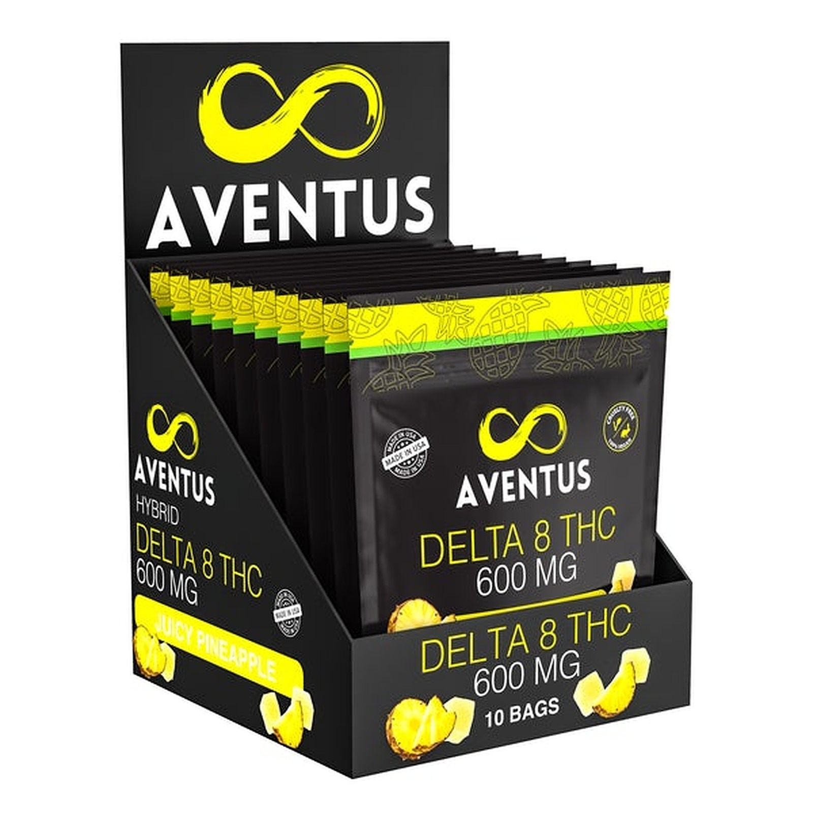 Aventus 8: DELTA-8 THC INFUSED GUMMIES JUICY PINEAPPLE 10 PACK | Leafly