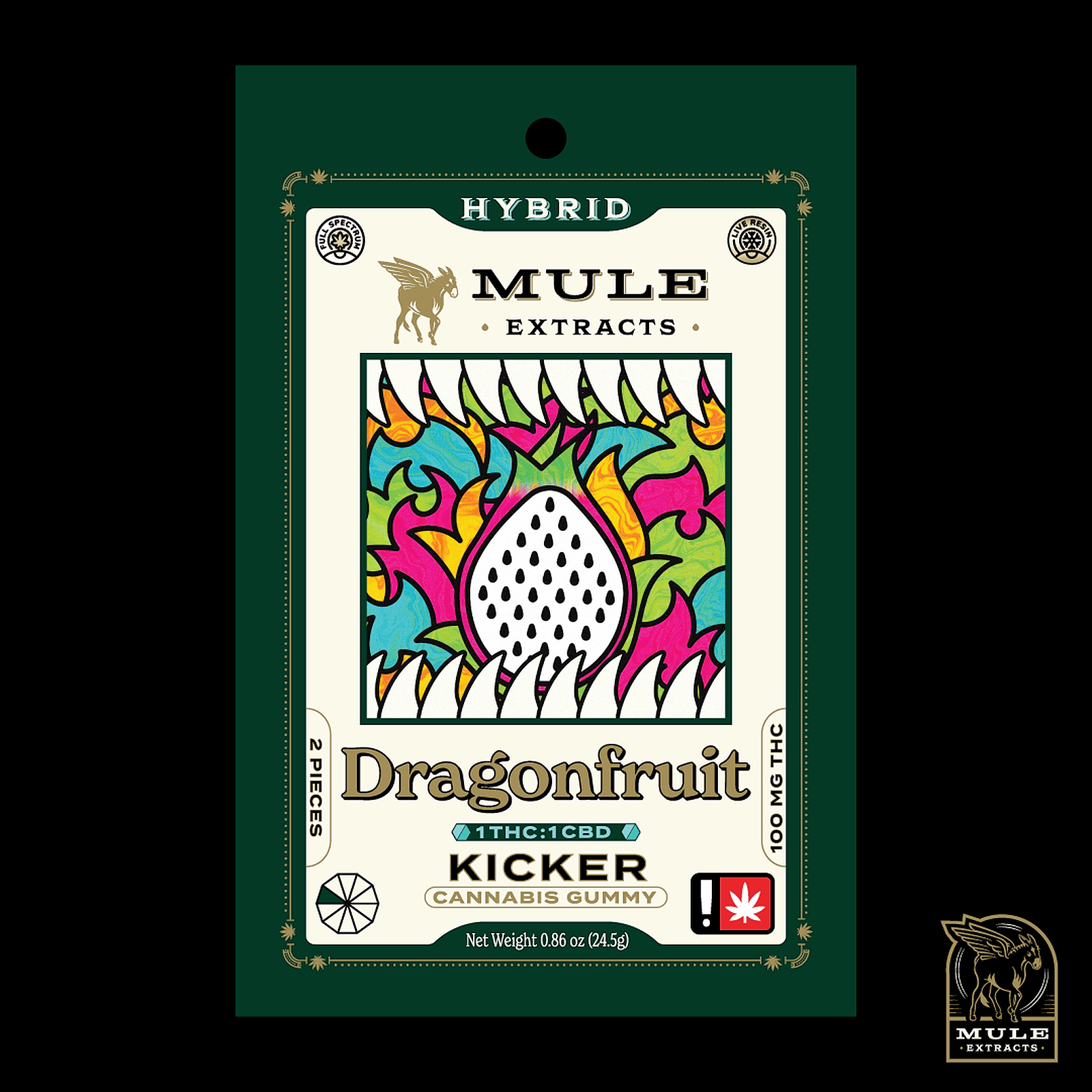 Mule Extracts: 100mg 2-Piece Dragon Fruit 1:1 THC:CBD Kicker (Hybrid ...