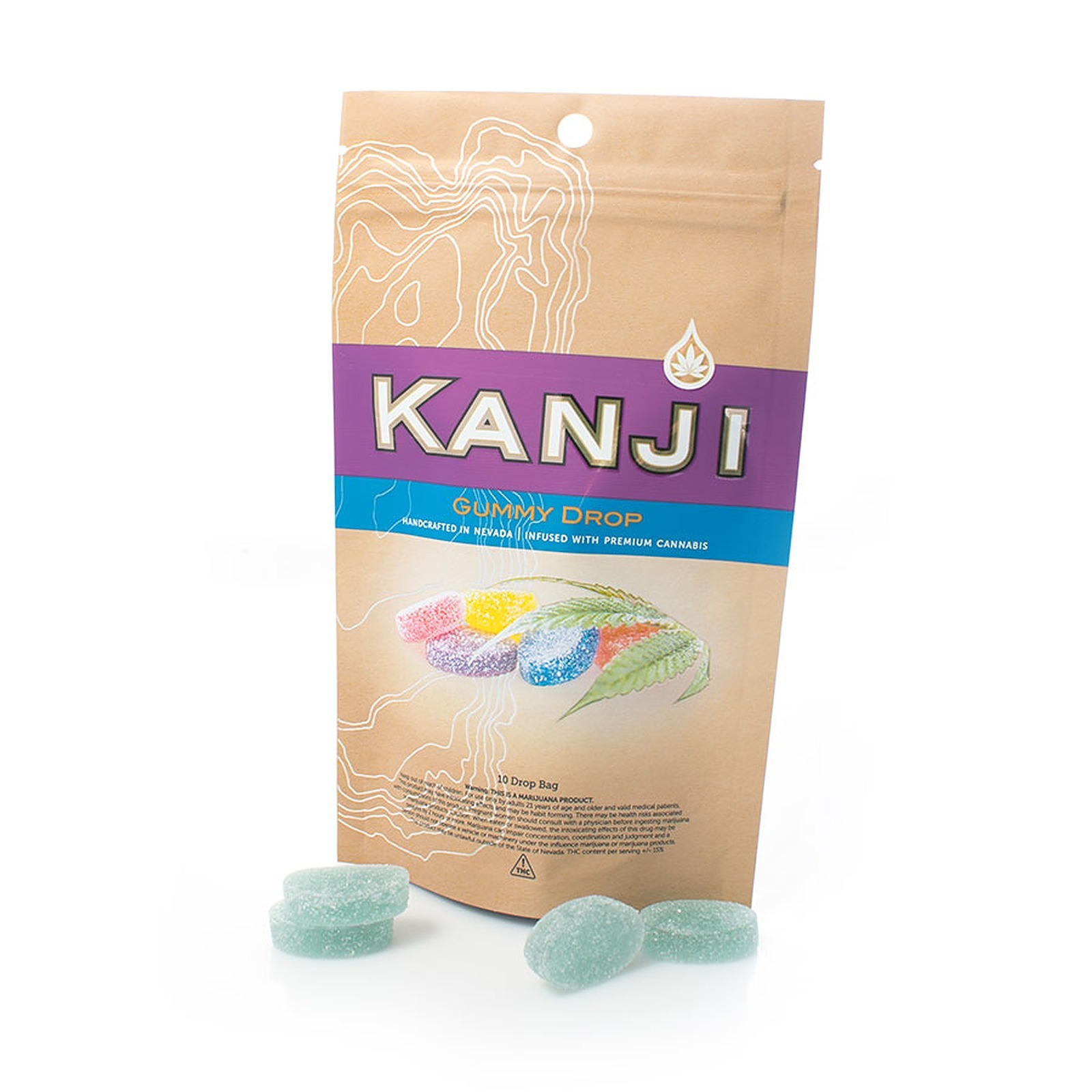 Kanji Cannabis: Blueberry Indica Gummy Drops 100mg | Leafly