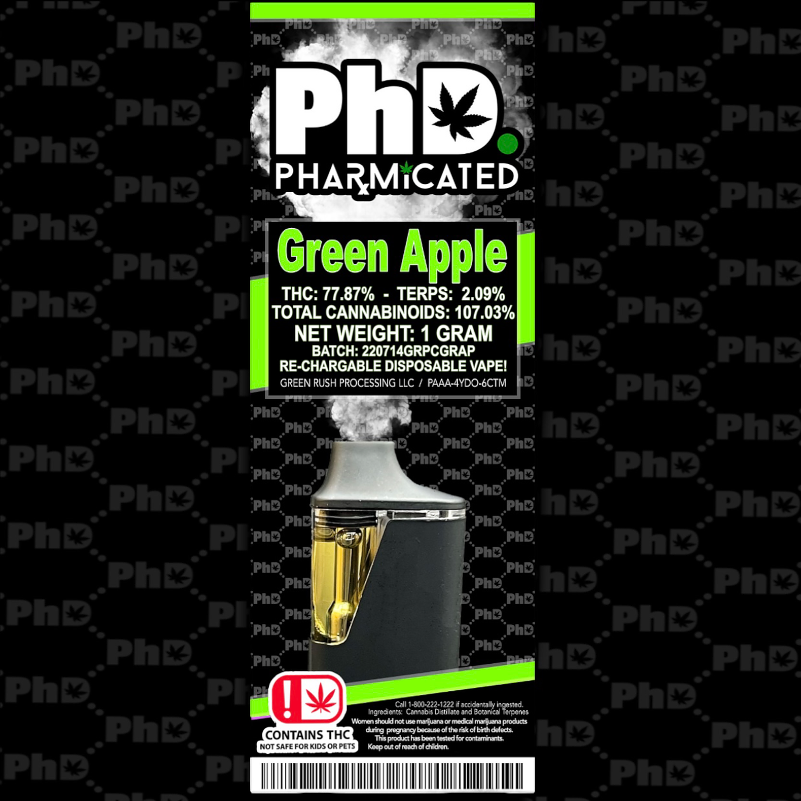 Pharmicated: PhD Disposable D9 Vape Cart- 1000 mg - Green Apple | Leafly
