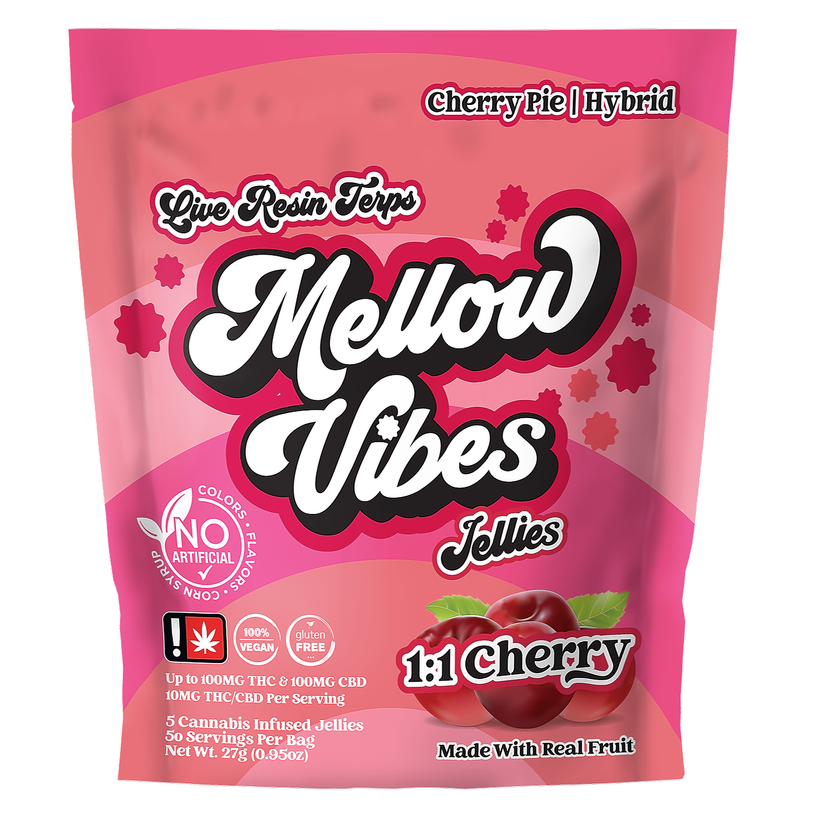 Mellow Vibes: Mellow Vibes Jellies | 1:1 Cherry | 5 Pack 100mg | Leafly