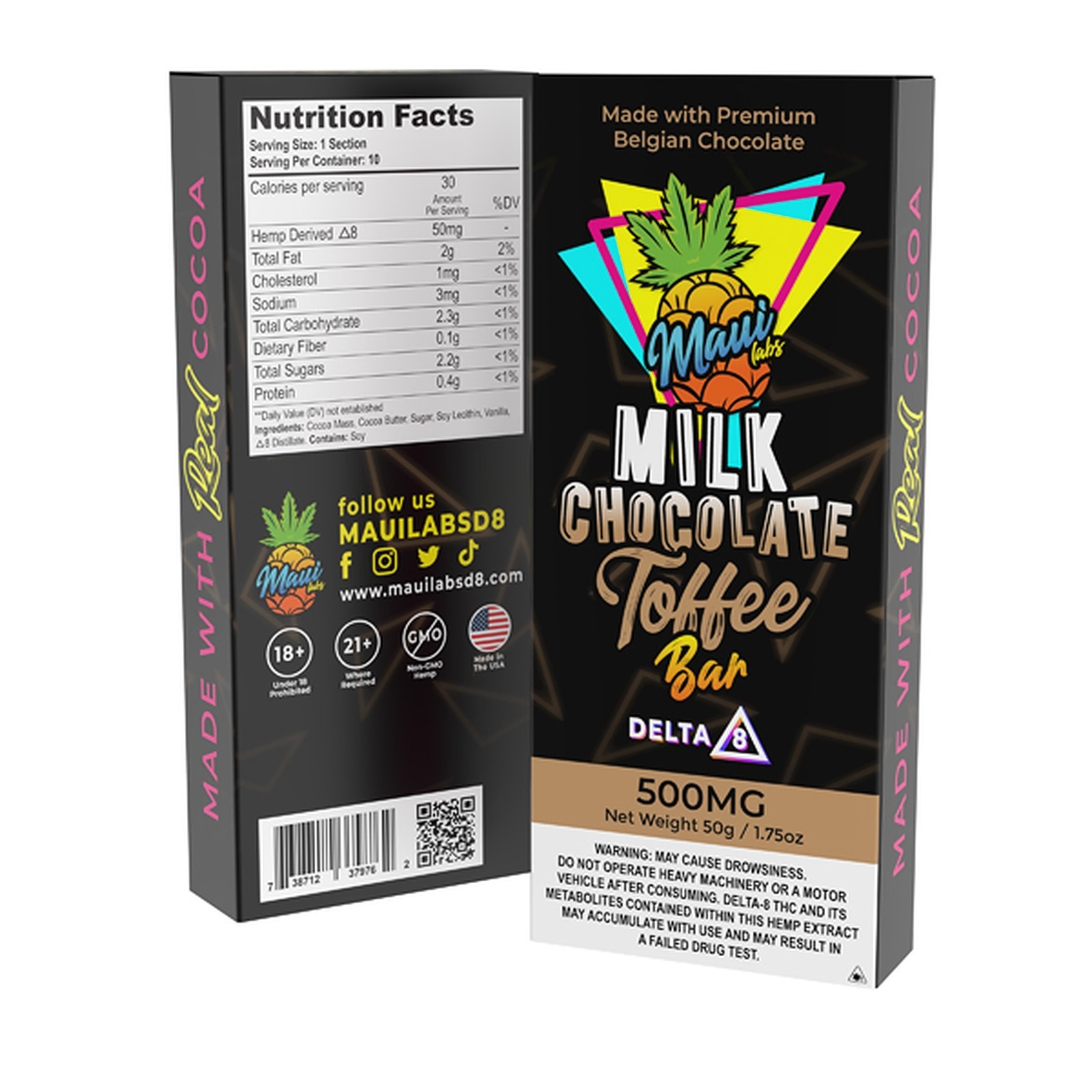 Maui Labs Delta - 8: Maui Labs Delta 8 Milk Chocolate Toffee Bar 500mg ...