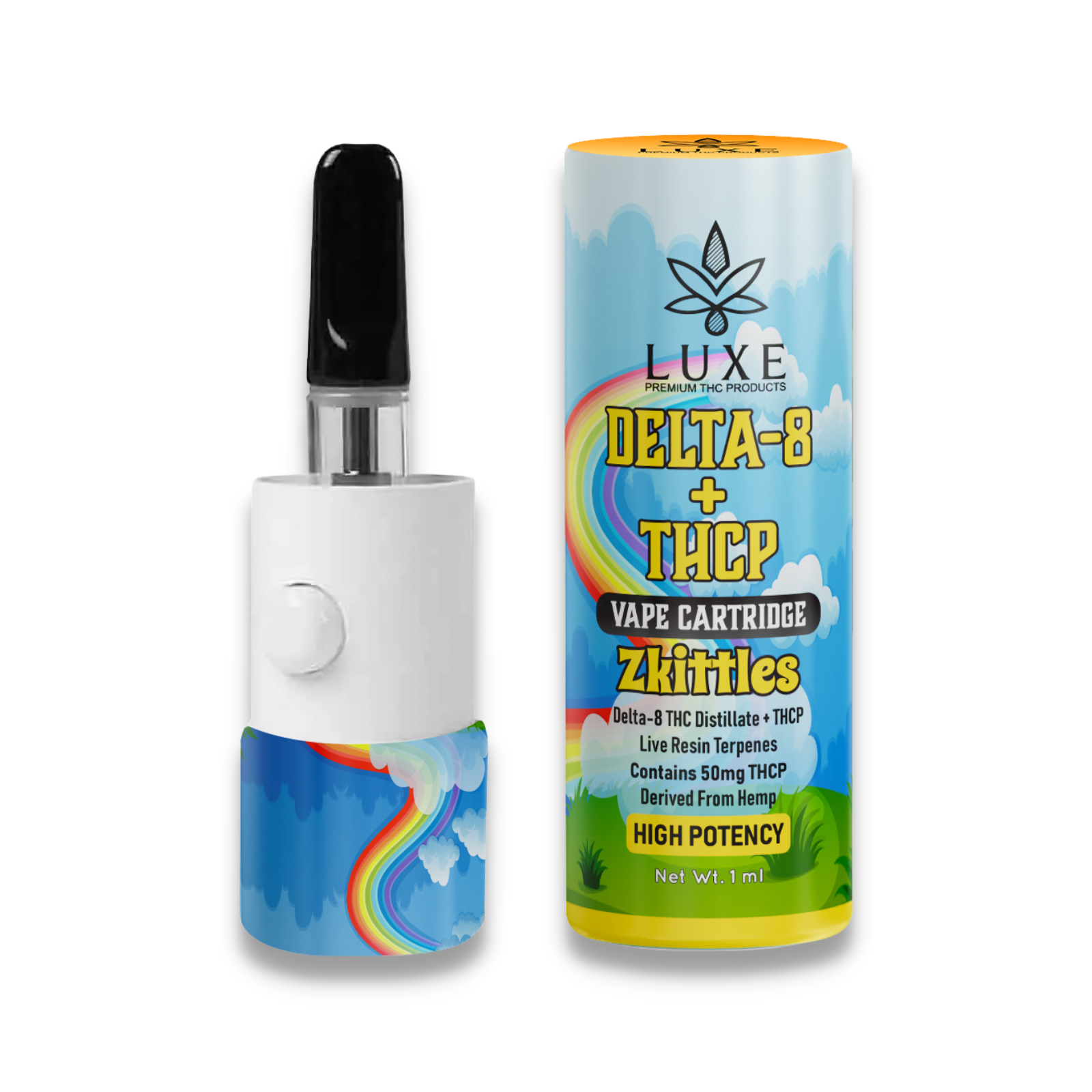 Luxe THC | 25% OFF with code LEAFLY: Zkittlez D8 + THCP Vape Cart | 1ml | Leafly