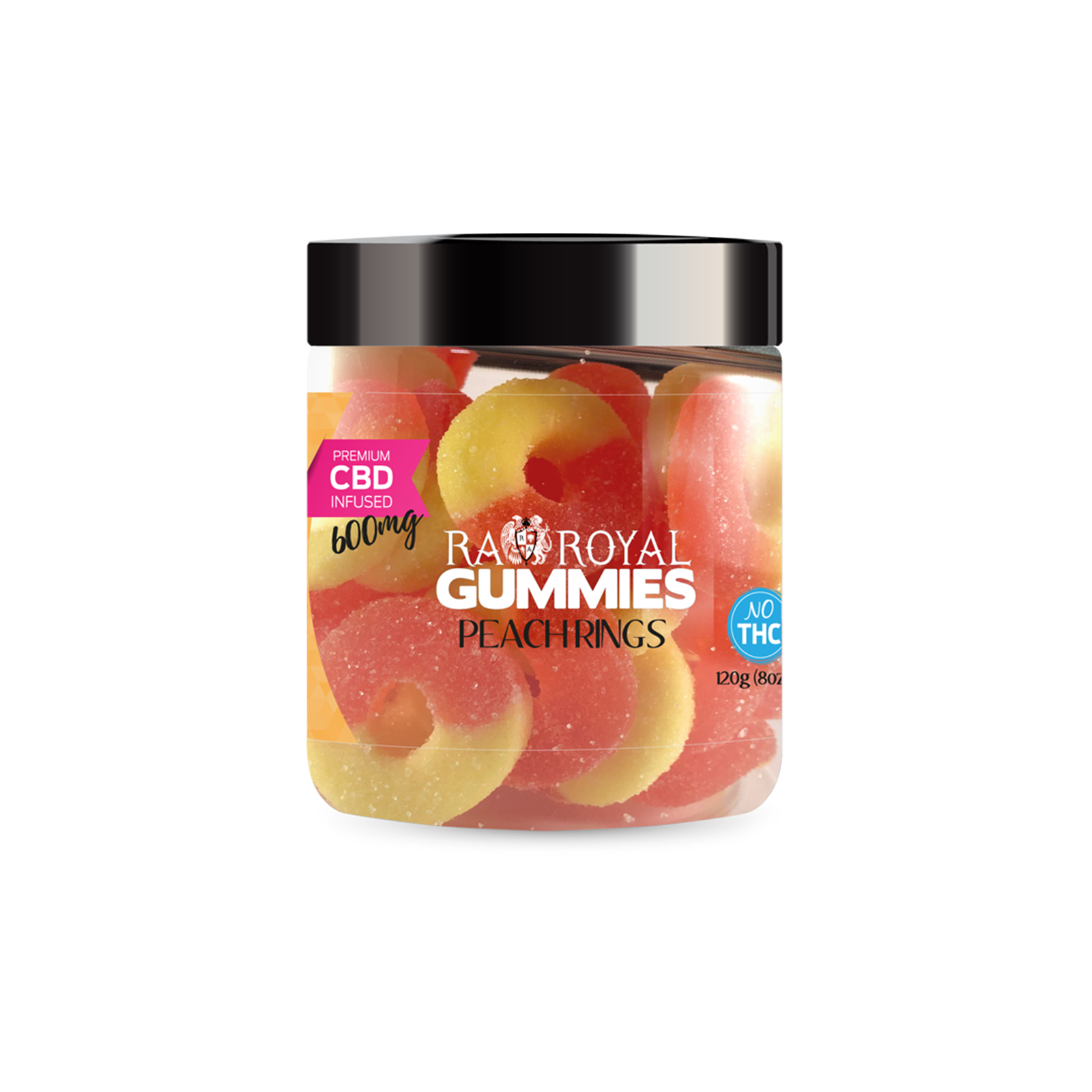 RA Royal: R.A. Royal Gummies: CBD Peach Ring Gummy Jar (600 MG) | Leafly