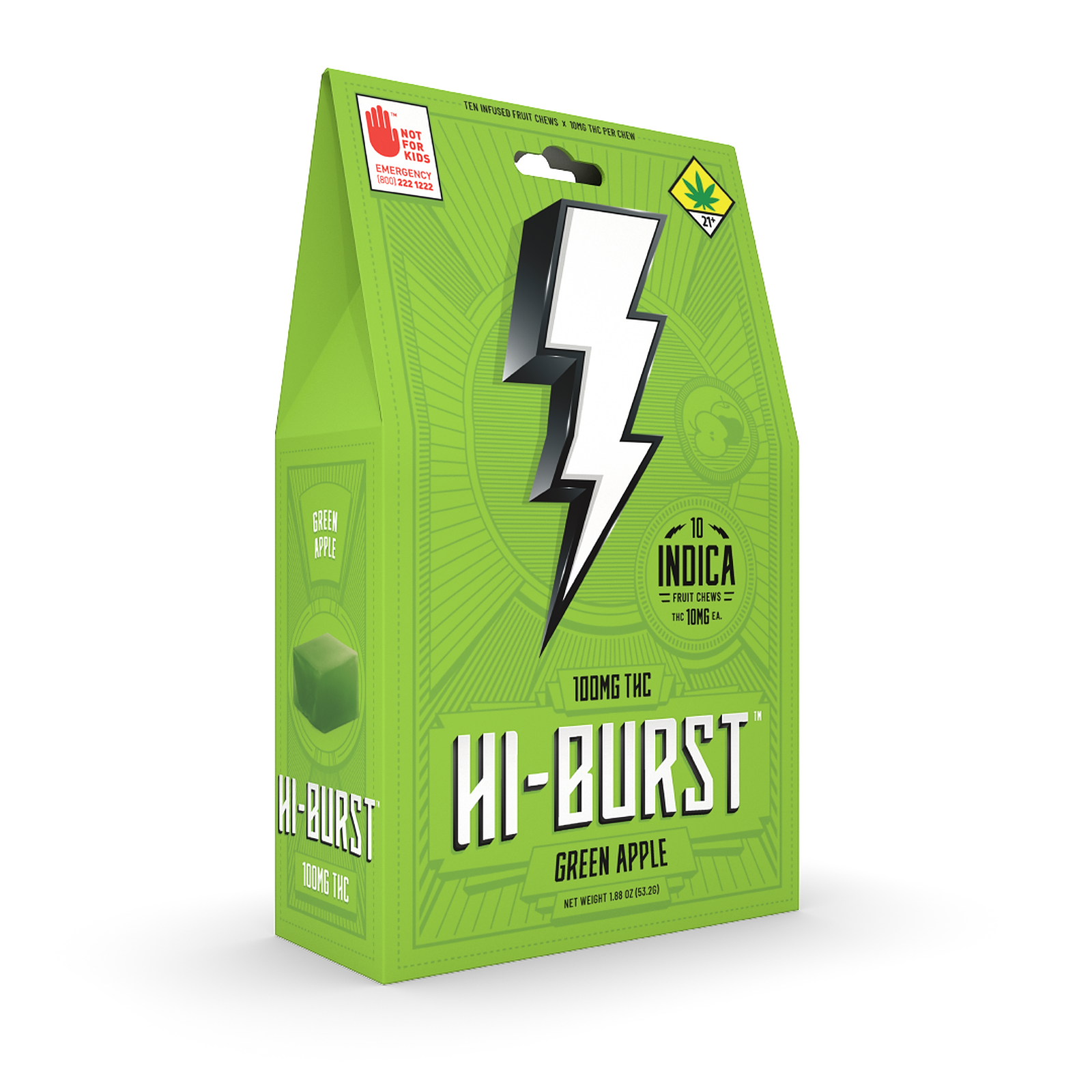 Hi-Burst: Green Apple Indica Fruit Chews 100mg 10-pack | Leafly