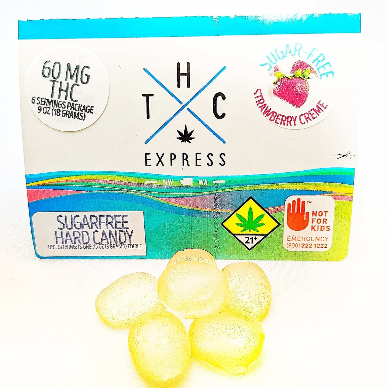 THC Express: Strawberry Cream SugarFree Hard Candies 60mg 6-Pack | Leafly
