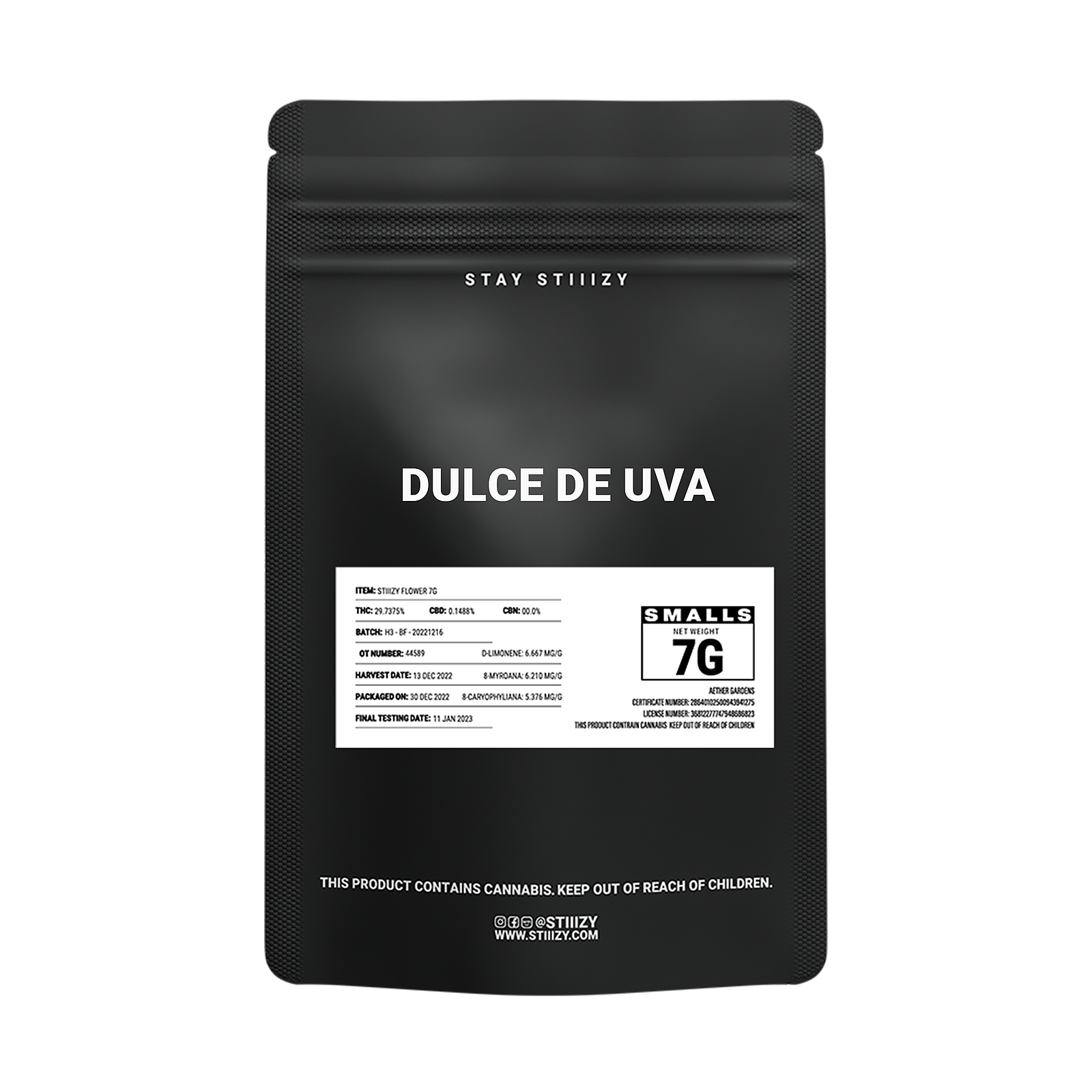 STIIIZY: DULCE DE UVA - BLACK LABEL 7G | Leafly