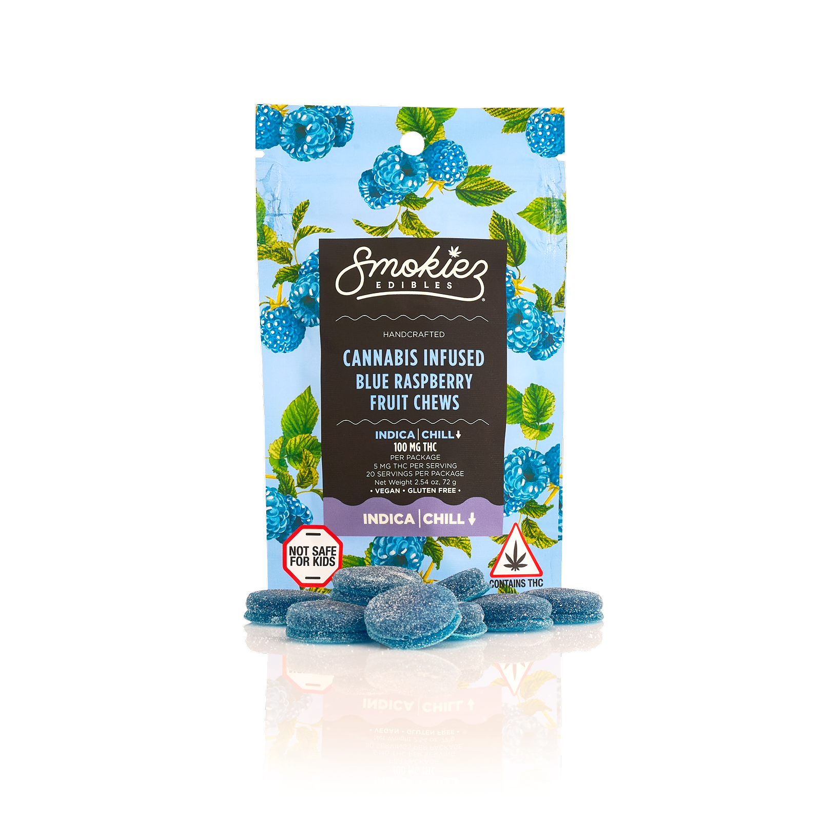 Smokiez Edibles: Smokiez INDICA Blue Raspberry Fruit Chews - 100mg 20pk - MA | Leafly
