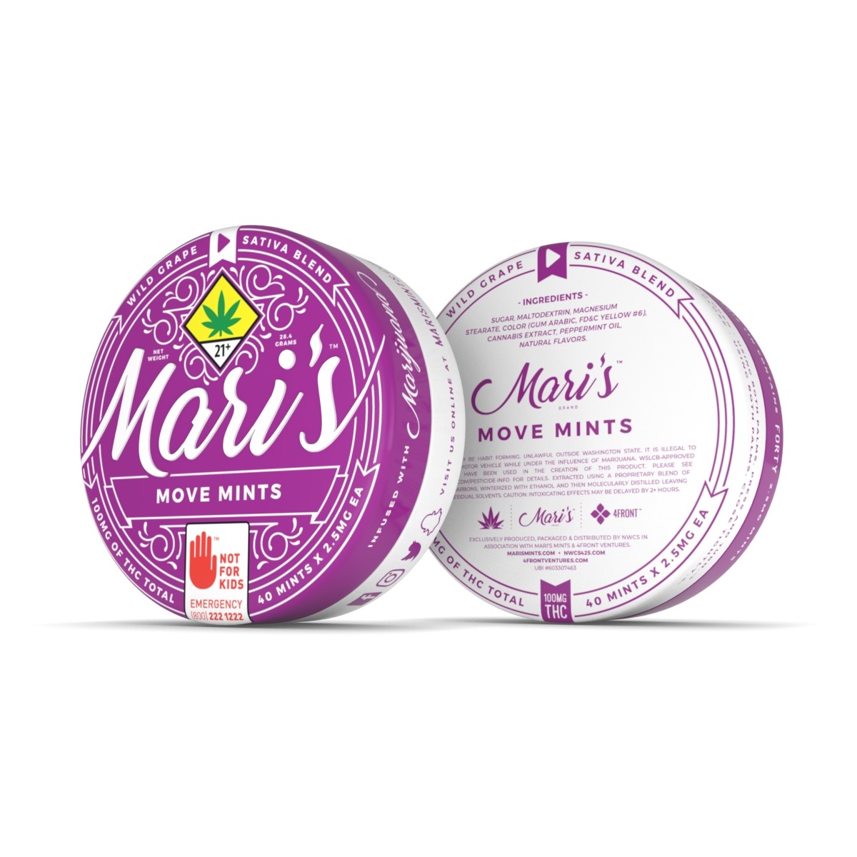 Mari's Mints: Sativa Move Mint Wild Grape 100mg 40-pack | Leafly