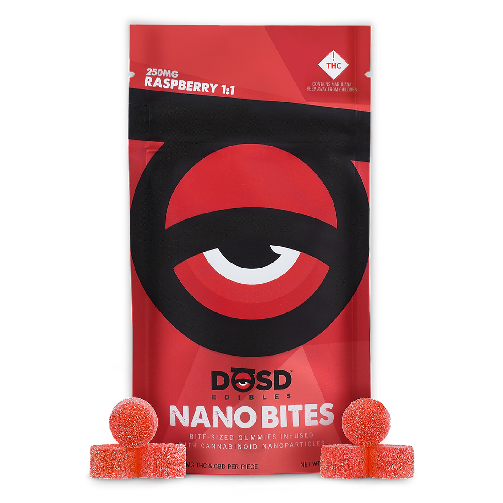 DŌSD Edibles: Nano Bites - Raspberry 1:1 CBD 250mg (Hybrid) | Leafly