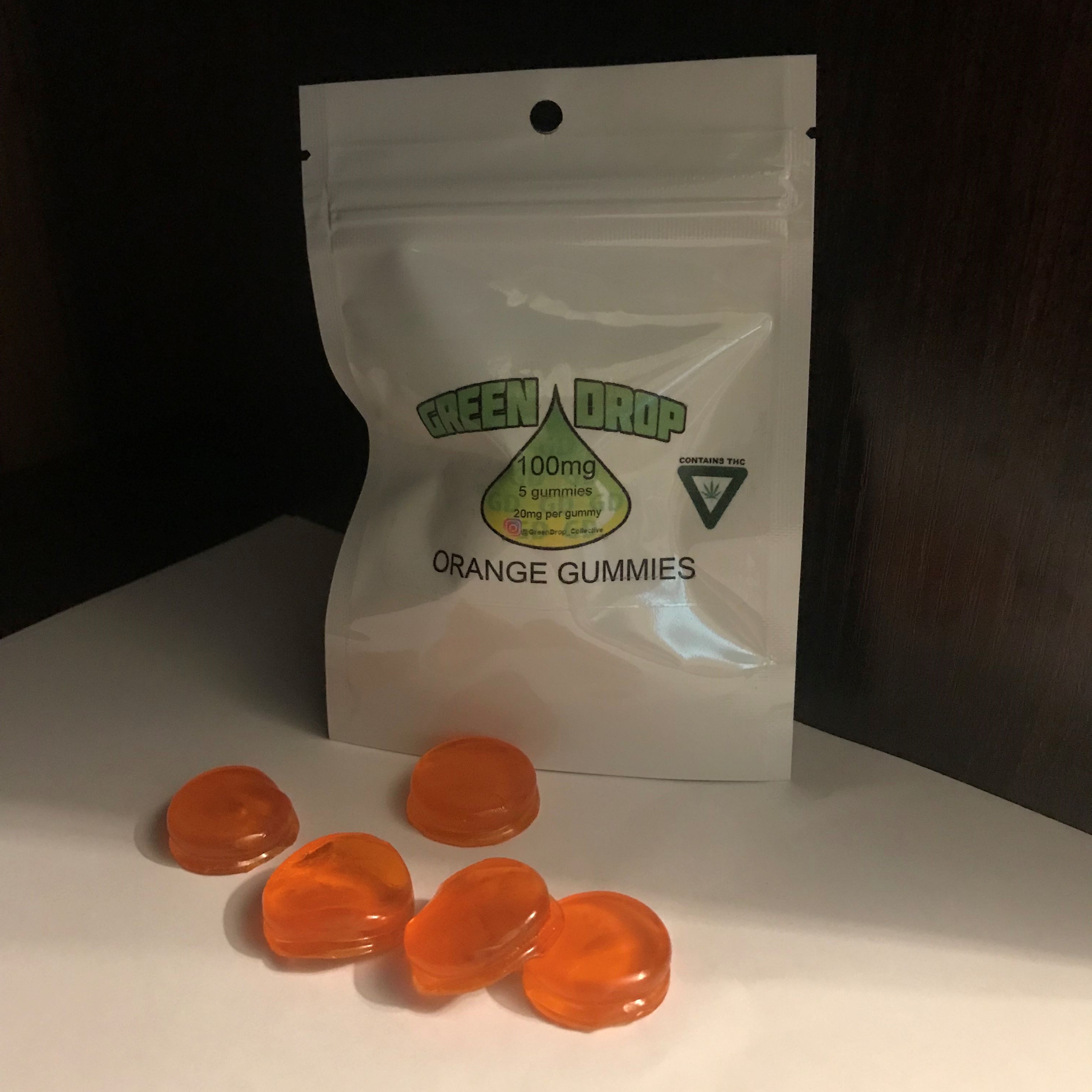Green Drop Edibles: Orange Gummies 100mg | Leafly