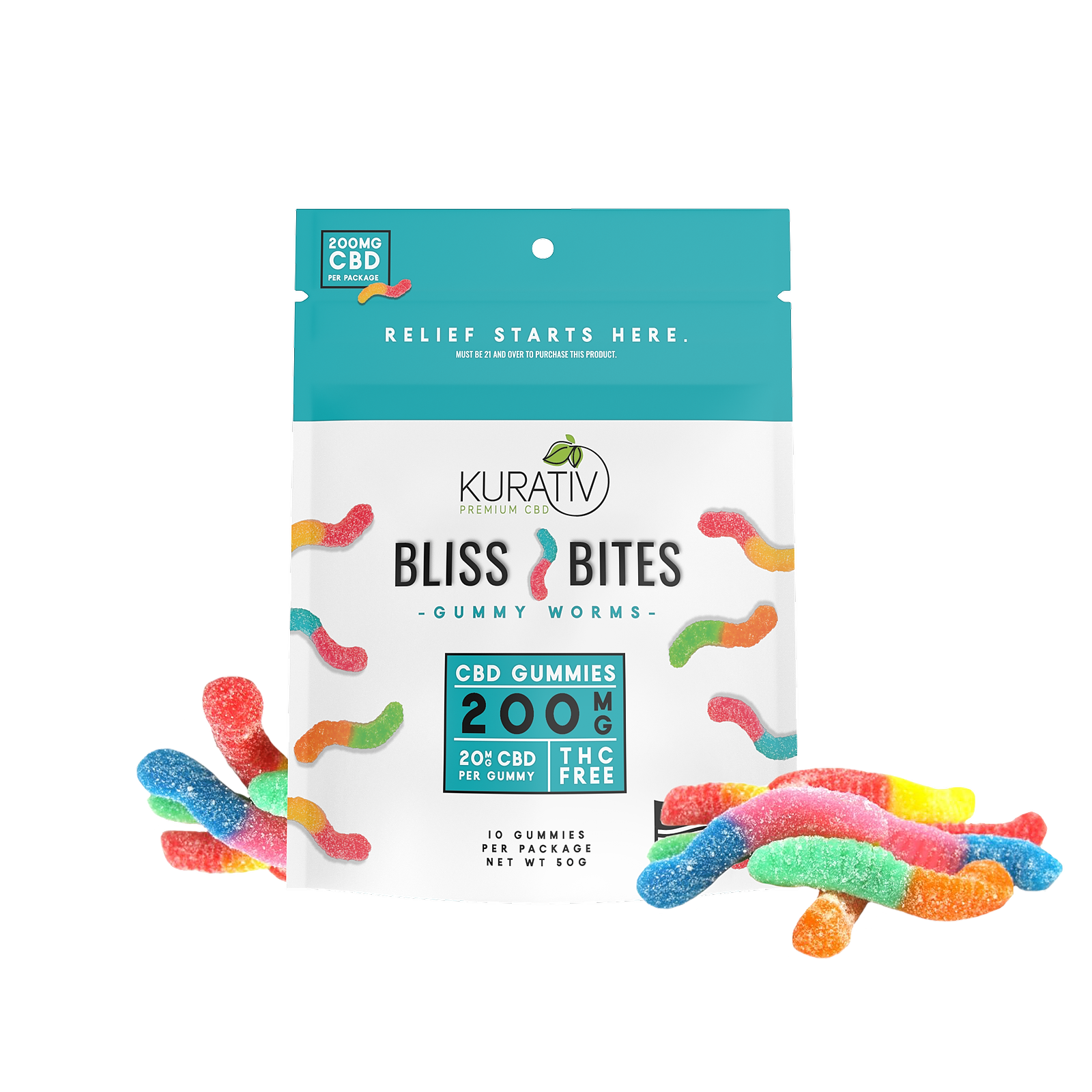 Kurativ CBD: Kurativ CBD Gummy Worms 200mg | Leafly