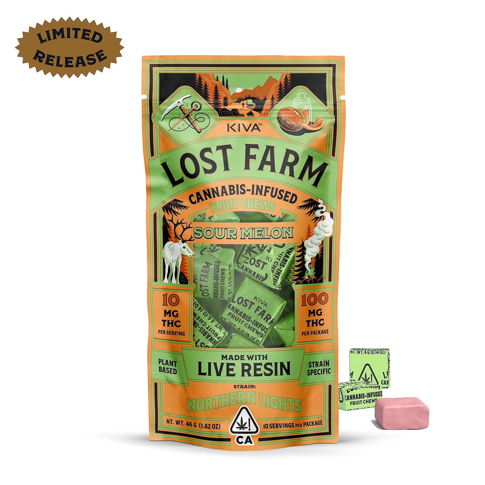 Lost Farm: 10mg Lost Farm 'Sour Melon x Northern Lights' Chews 100mg ...