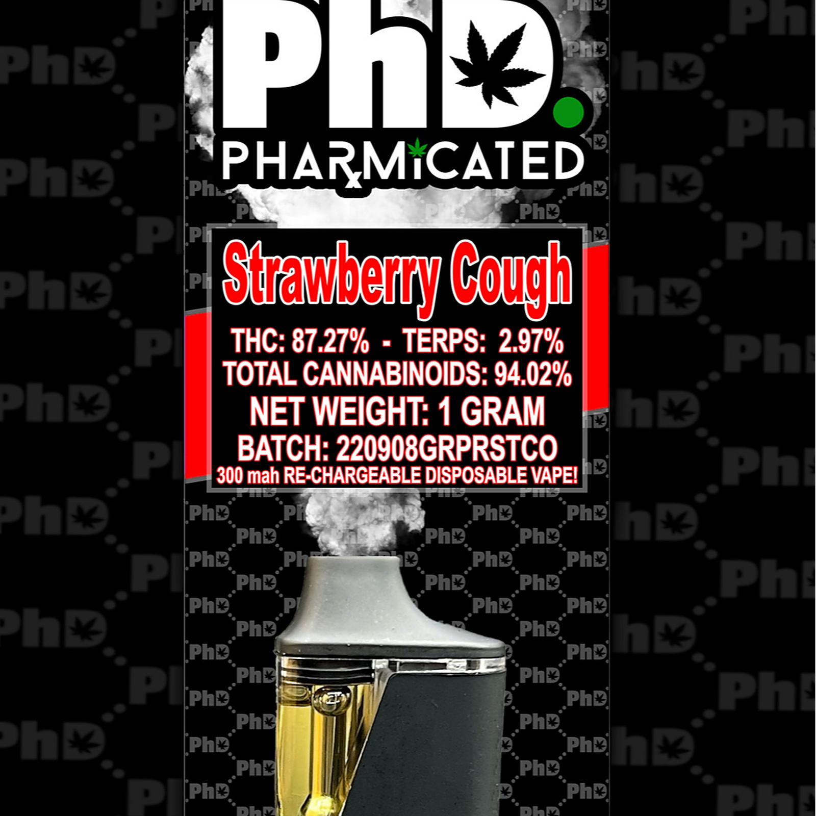 Pharmicated: PhD Disposable D9 Vape Cart- 1000 mg - Strawberry Cough ...