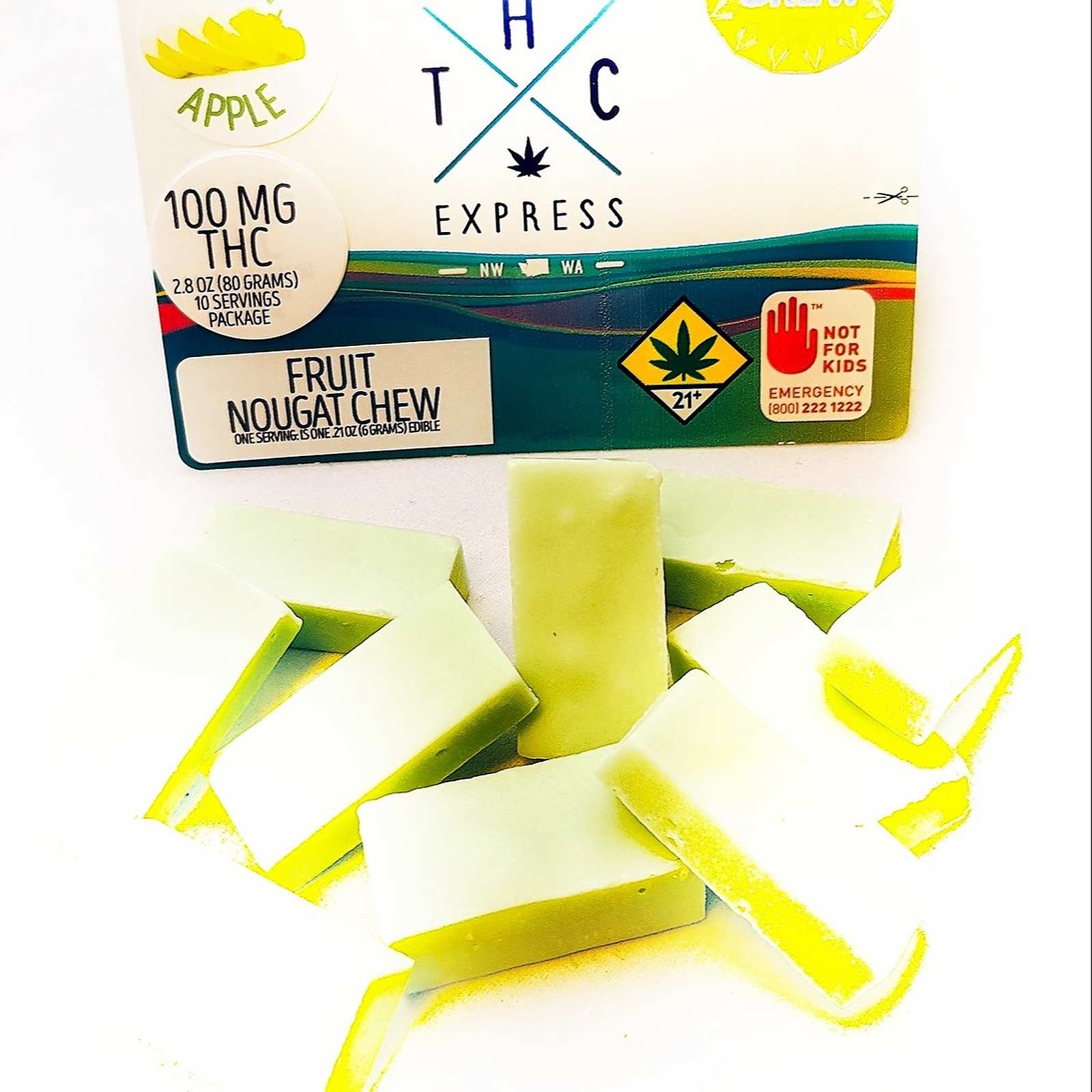 THC Express: Green Apple Fruit Nougat Chew 100mg 10-Pack | Leafly