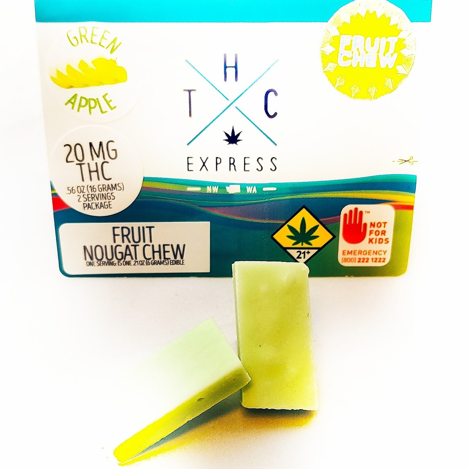 THC Express: Green Apple Fruit Nougat Chew 20mg 2-Pack | Leafly
