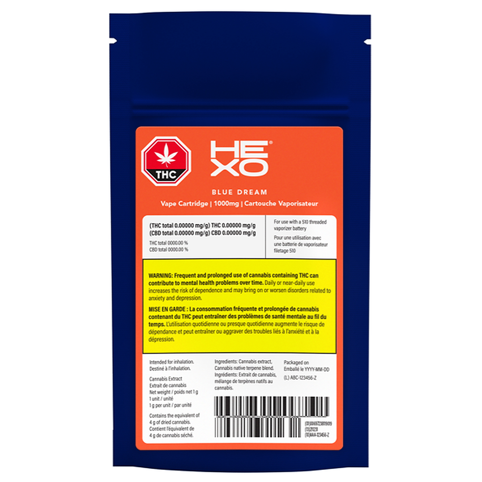 HEXO: Blue Dream - Vape Cartridge (1000 mg) | Leafly