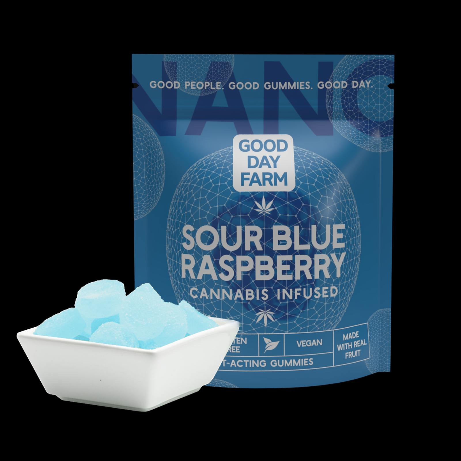 Good Day Farm Sour Blue Raspberry Nano Gummies 100mg 20 Pack Leafly