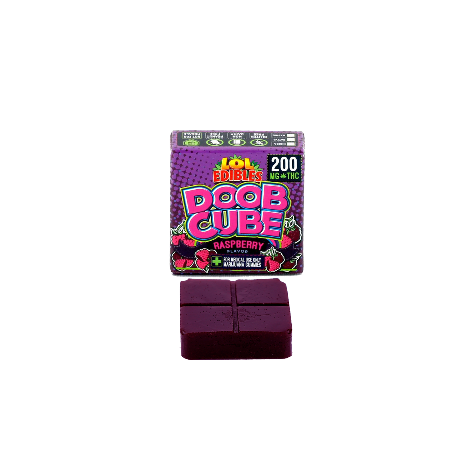 LOL Edibles: Doob Cube - Raspberry 200mg | Leafly