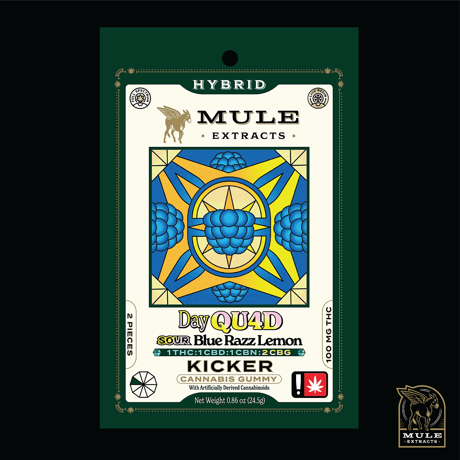 Mule Extracts: 100mg 2-Piece Sour Blue Razz Lemon "Day Quad" 1:1:1:2 ...