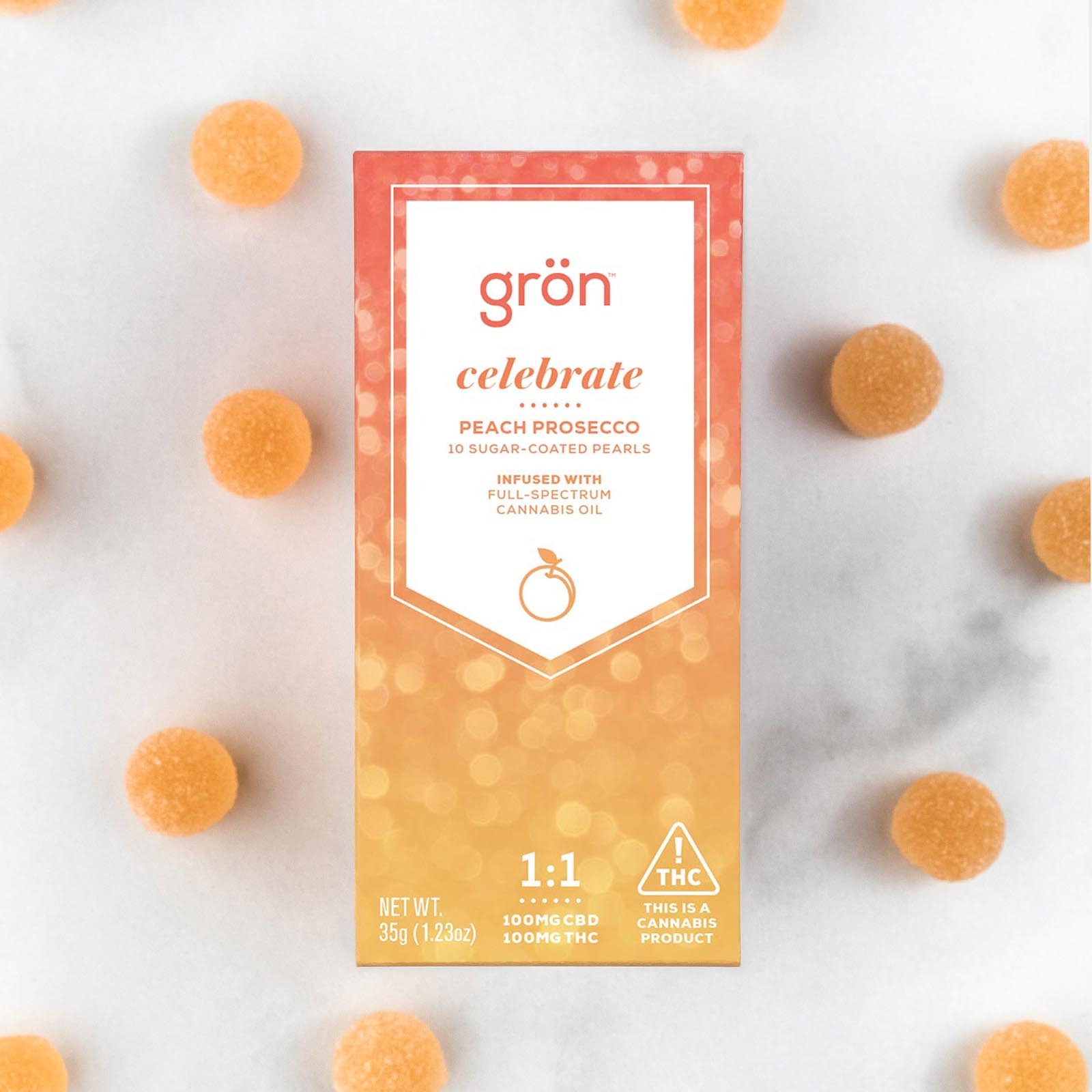 Grön: Grön 1:1 Peach Prosecco Pearls - CBD/THC | Leafly