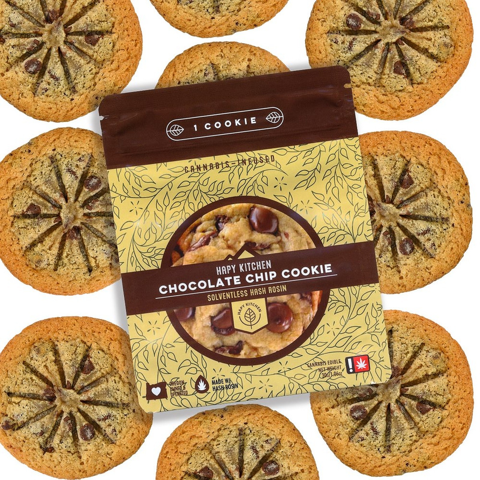 Hapy Kitchen: 100mg THC - Chocolate Chip Cookie | Leafly Hapy Kitchen: 100mg THC - Chocolate Chip Cookie | Leafly