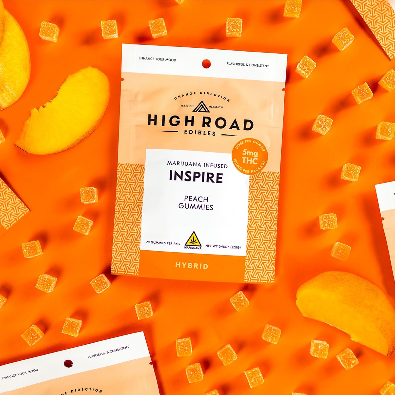 High Road Edibles: Peach Inspire Gummies, 100mg 20-pack | Leafly