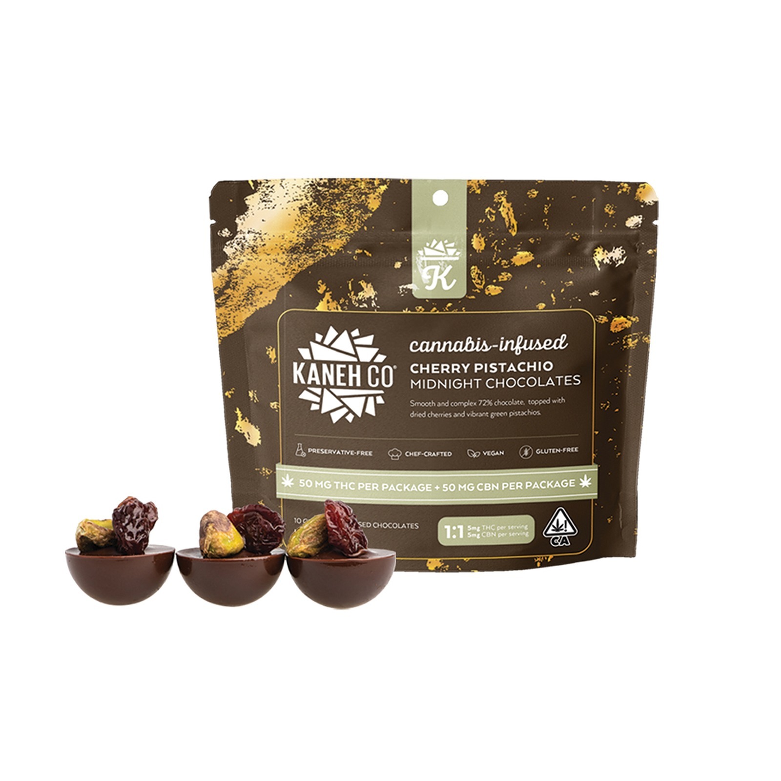 Kaneh Co.: Cherry Pistachio Midnight Chocolates [10pk] 1:1 CBN:THC ...