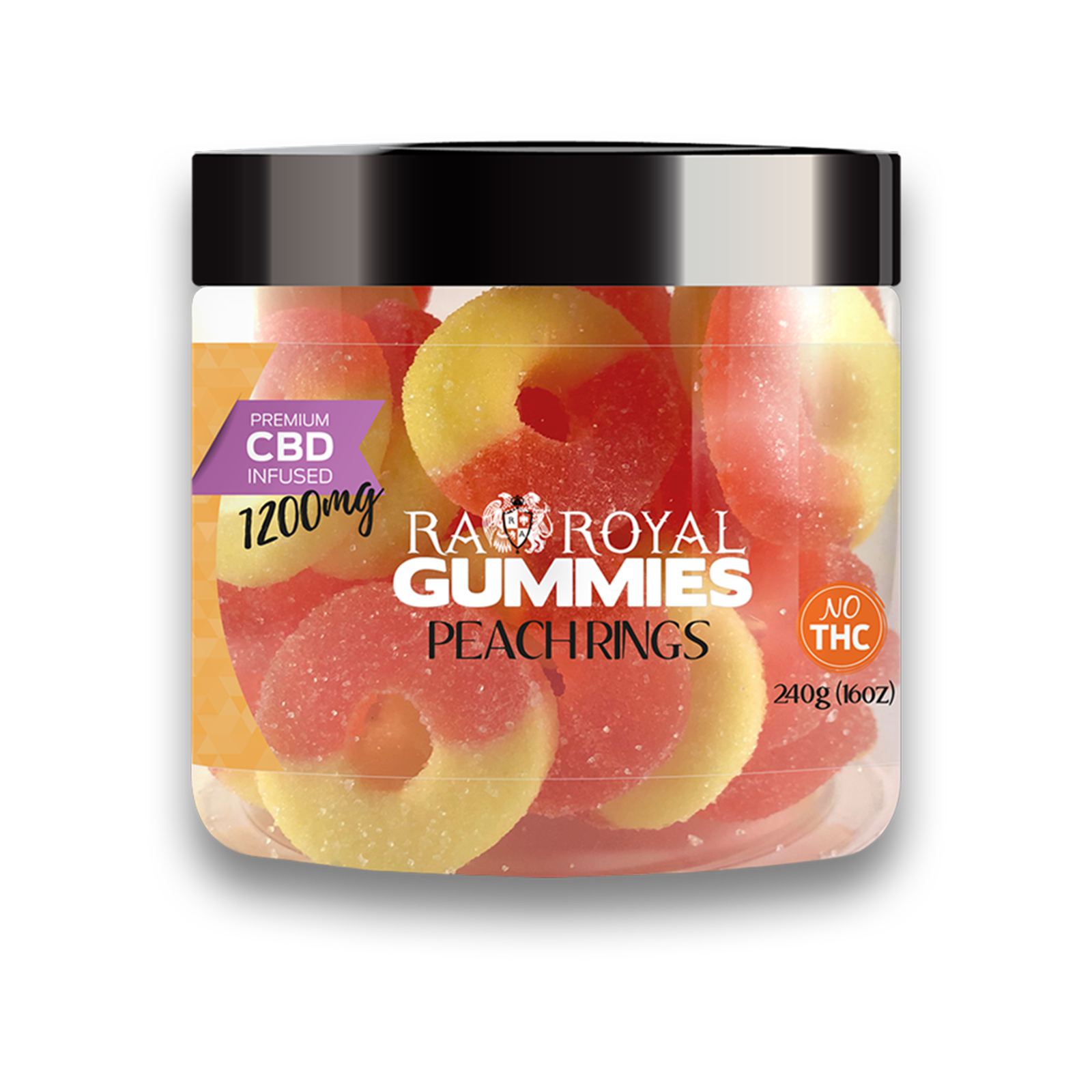 RA Royal: R.A. Royal Gummies: CBD Peach Ring Gummy Jar (1200 MG) | Leafly