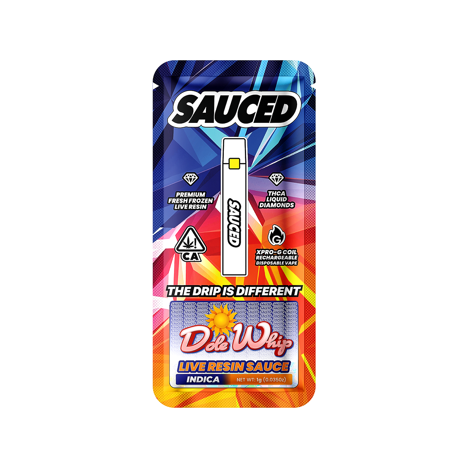 SAUCED: SAUCED DOLE WHIP Indica . Live Resin Disposable Vape . Dual ...